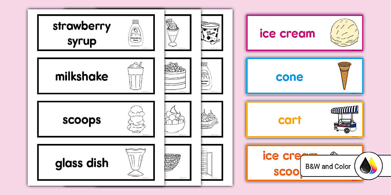 Ice Cream Vocabulary Word Cards for Kids | Twinkl USA