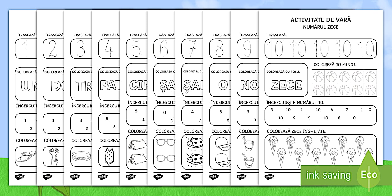 Numere 1-10 pe tema „Vara” – Fișe de lucru - Twinkl