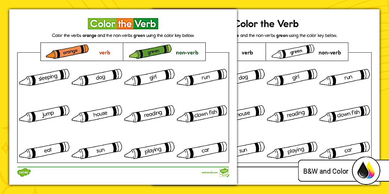 Kindergarten Color the Verb Activity - Twinkl