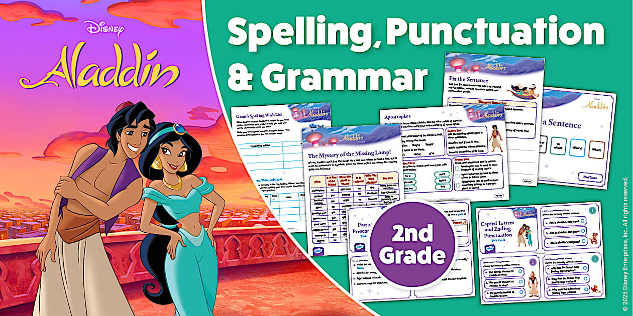 Aladdin: Second Grade Spelling, Punctuation, and Grammar Activity Pack
