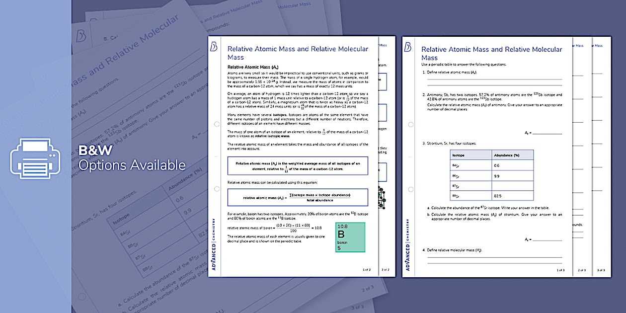 Relative Atomic Mass and Relative Molecular Mass - Twinkl