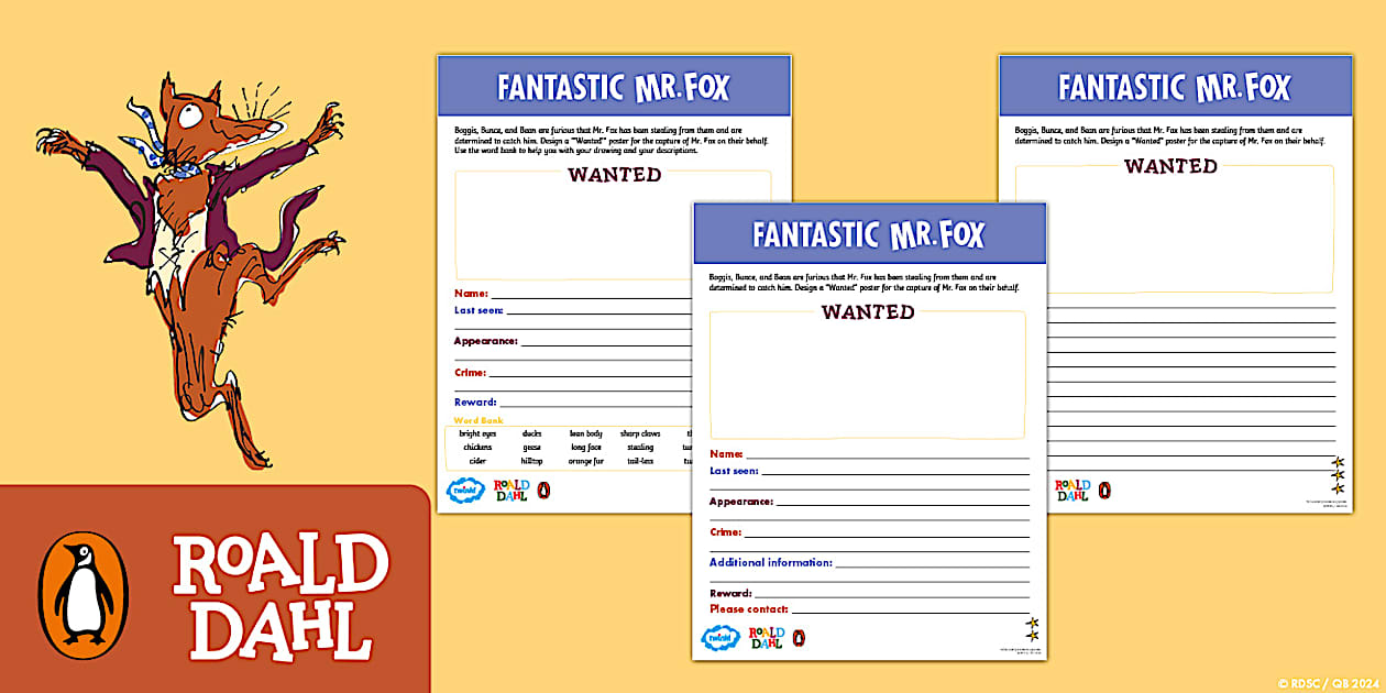 Fantastic Mr. Fox: Mr. Fox Wanted Poster Worksheet - Twinkl