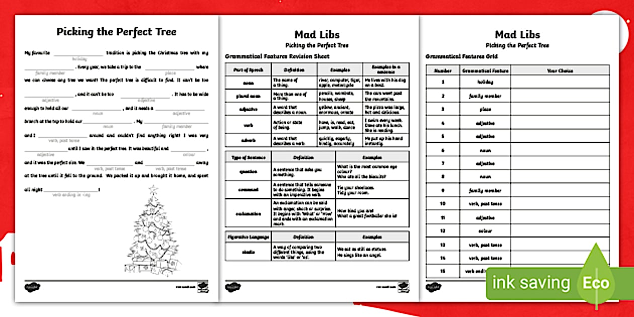 The Perfect Christmas Tree Mad Libs Worksheet / Worksheet