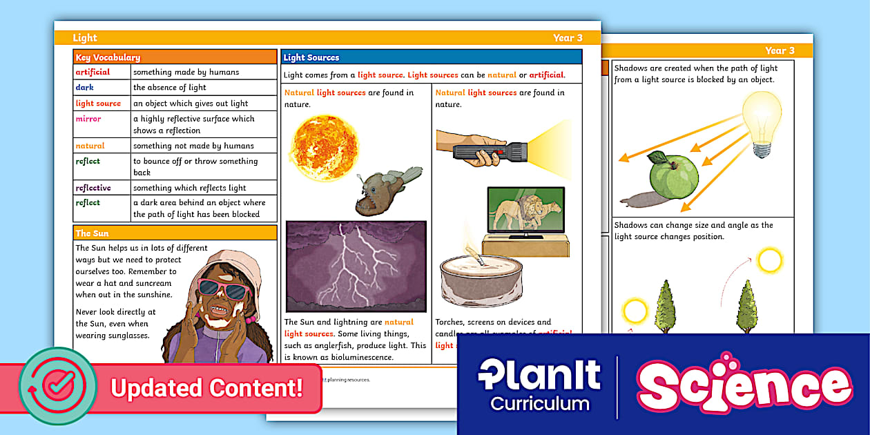 Science: Light: Year 3 Knowledge Organiser (teacher made)