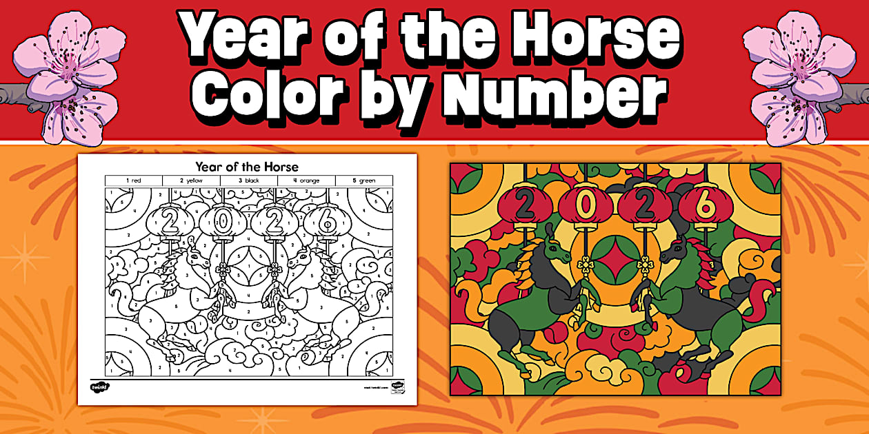 Year of the Horse Color by Number to Five