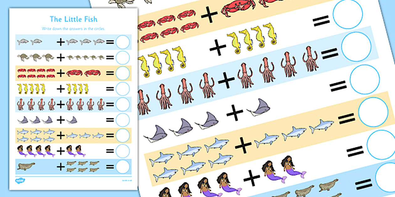 The Little Fish Up to 10 Addition Sheet (teacher made)