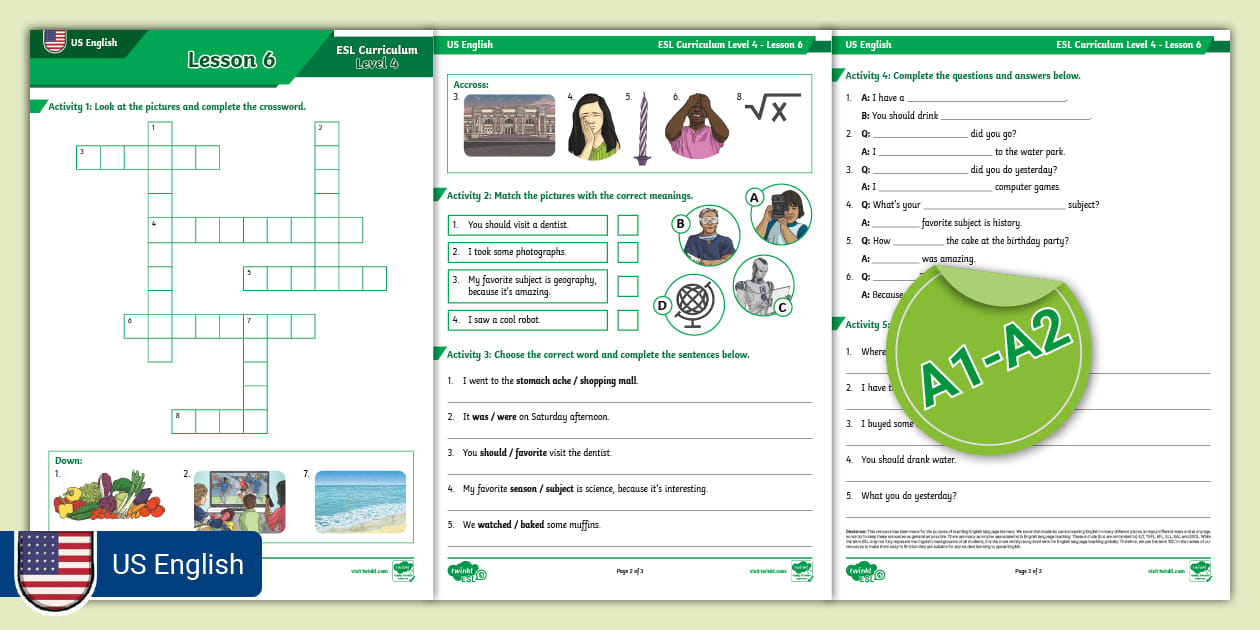 ESL Curriculum US-English Level 4, Lesson 6 Activity Sheet