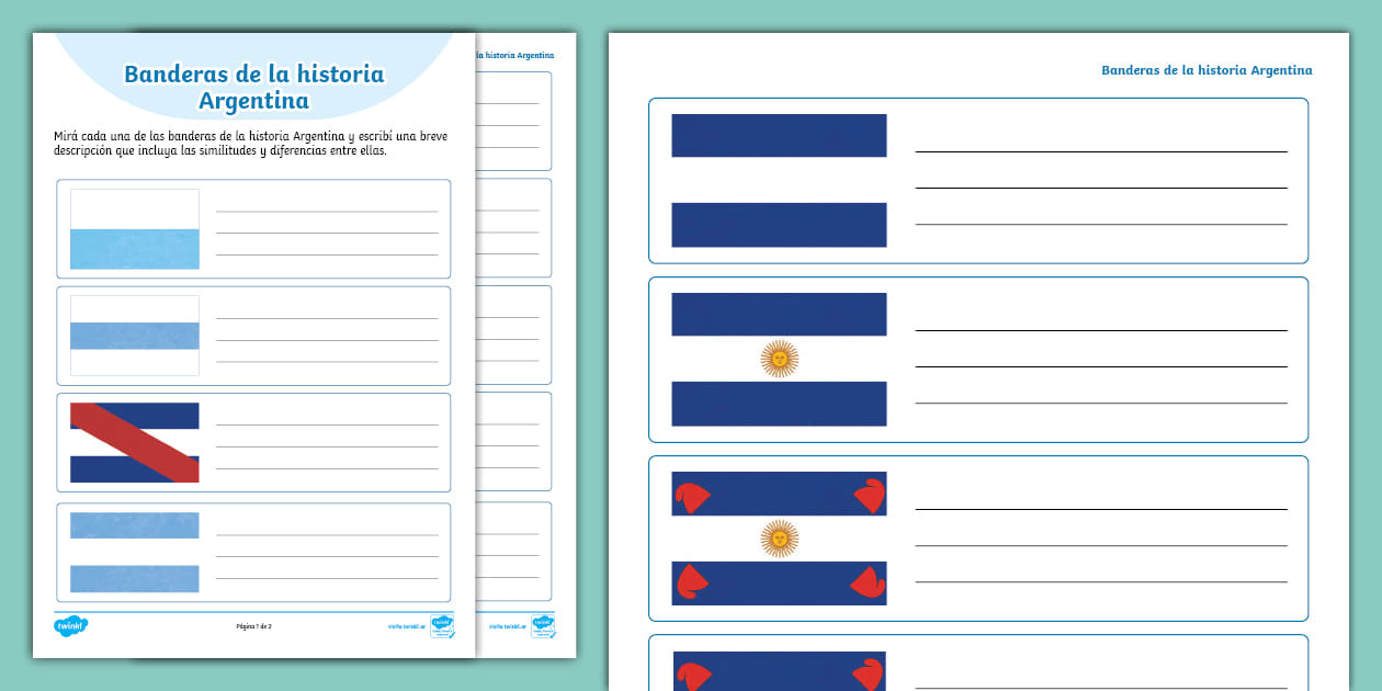 Hoja de actividad: banderas de la historia argentina -Twinkl