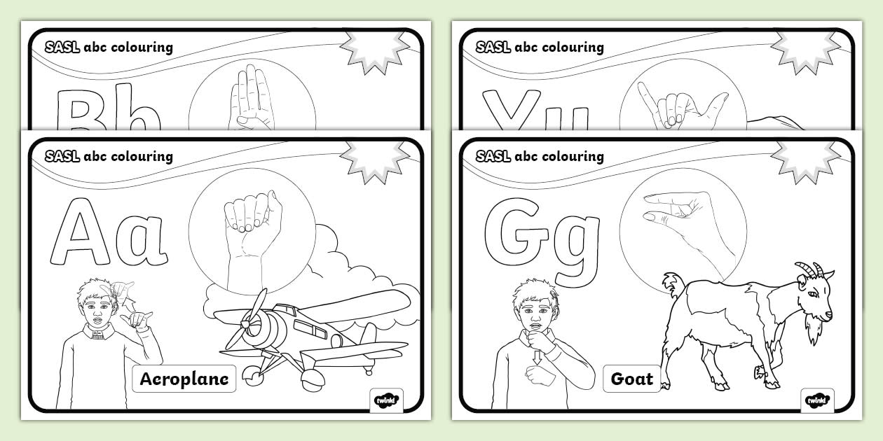 SASL ABC Colouring Sheets: Learn the Signs (teacher made)