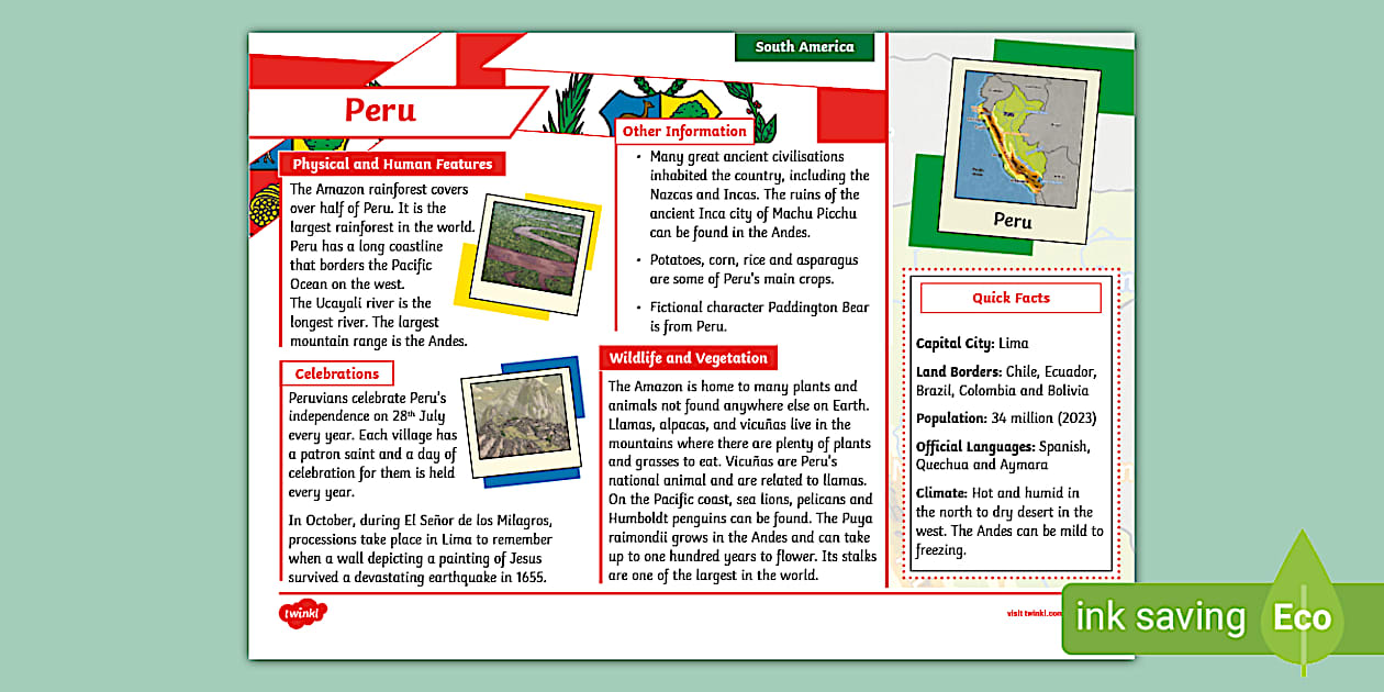 KS2 Peru Fact File (teacher made) - Twinkl