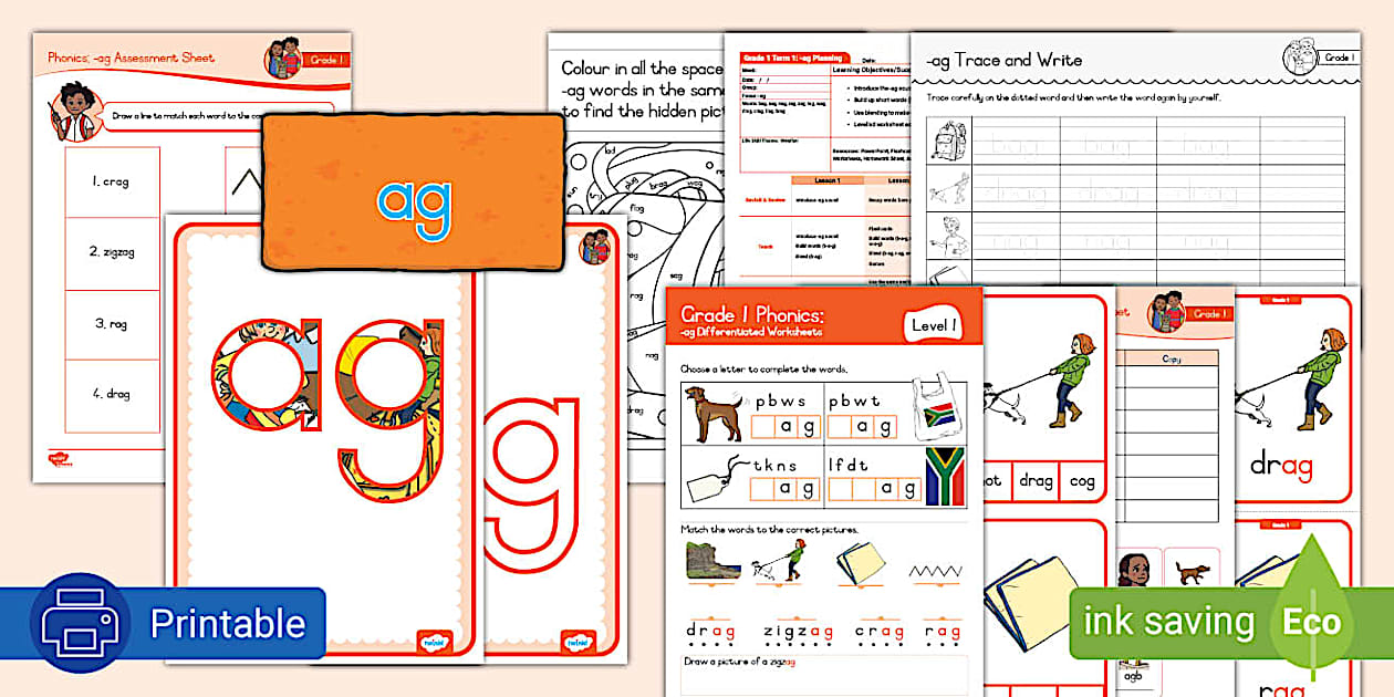 Grade 1 Phonics Pack -ag (Teacher-Made) - Twinkl