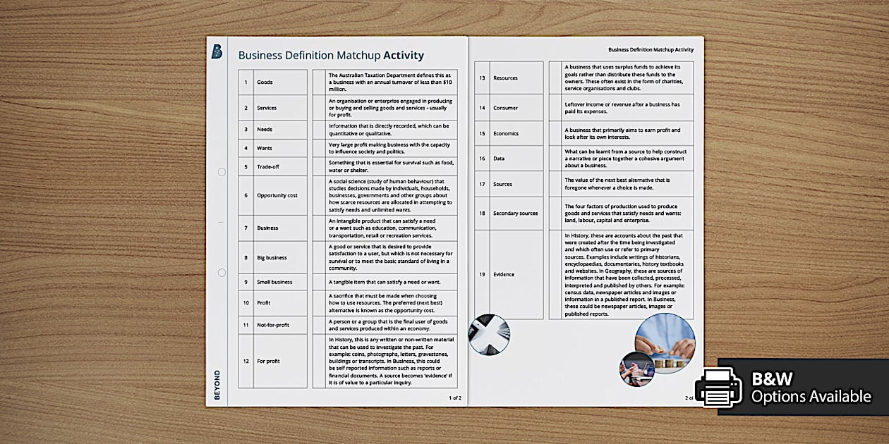 Business Definition Matchup Activity (teacher made) - Twinkl