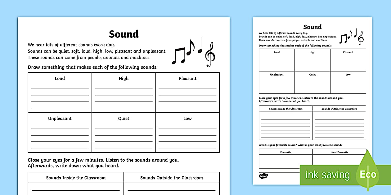 Types of Sounds Worksheet - Twinkl