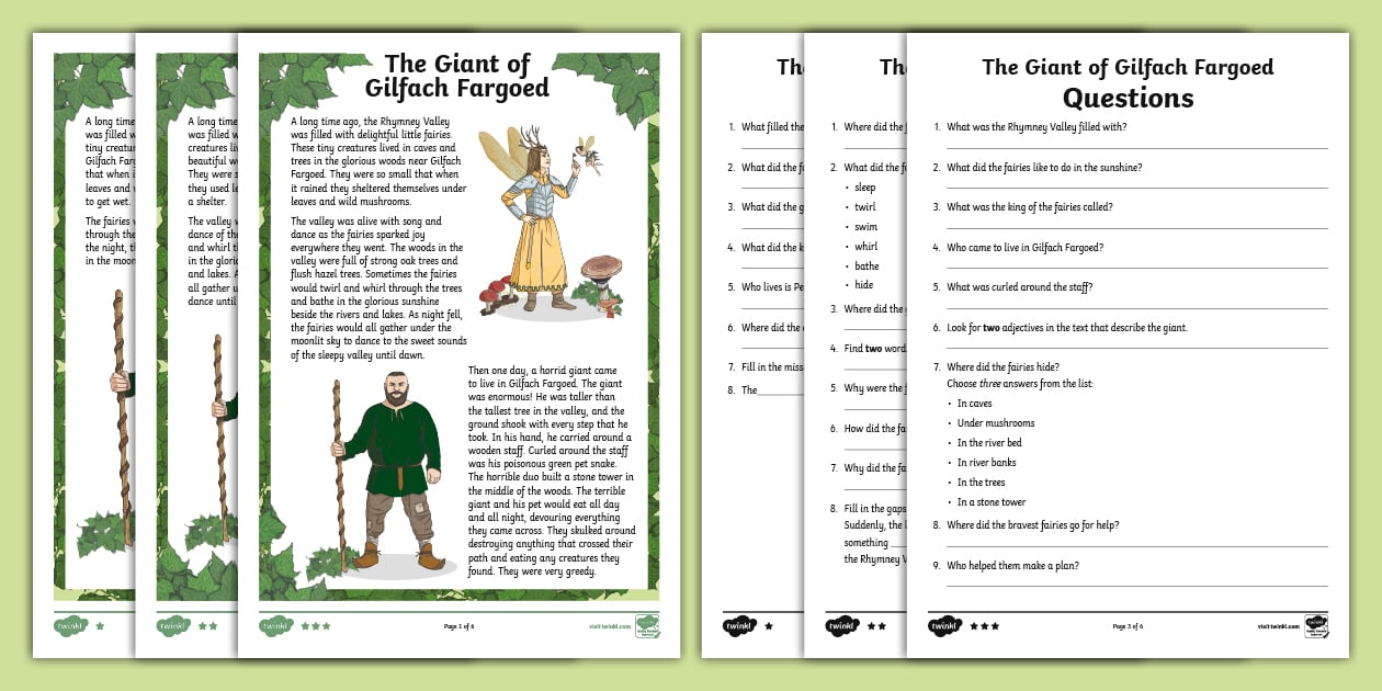 The giant of Gilfach Fargoed Differentiated Comprehension