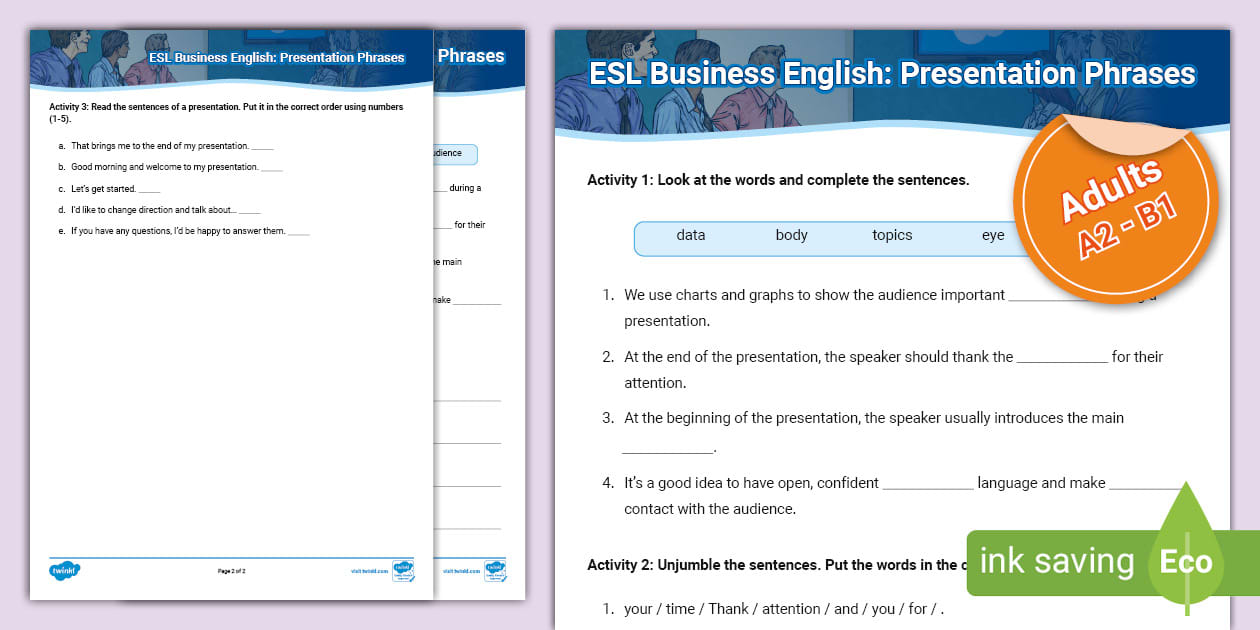 ESL Business English: Presentation Phrases Activity Sheet