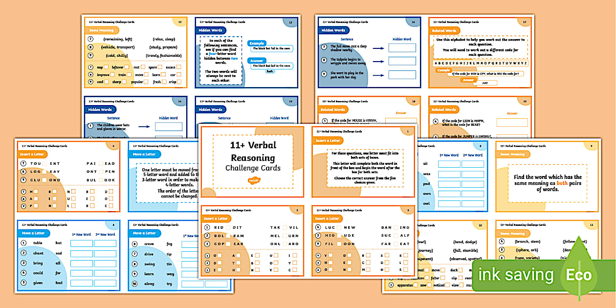 11+ Verbal Reasoning Challenge Cards (Teacher-Made) - Twinkl