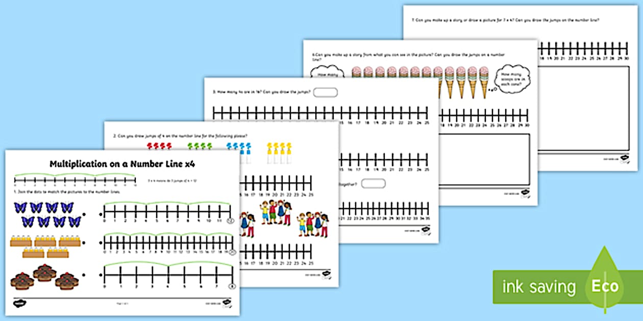 Counting in 4s on a Number Line (teacher made) - Twinkl