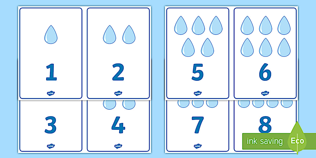 Raindrop Number Cards - Twinkl