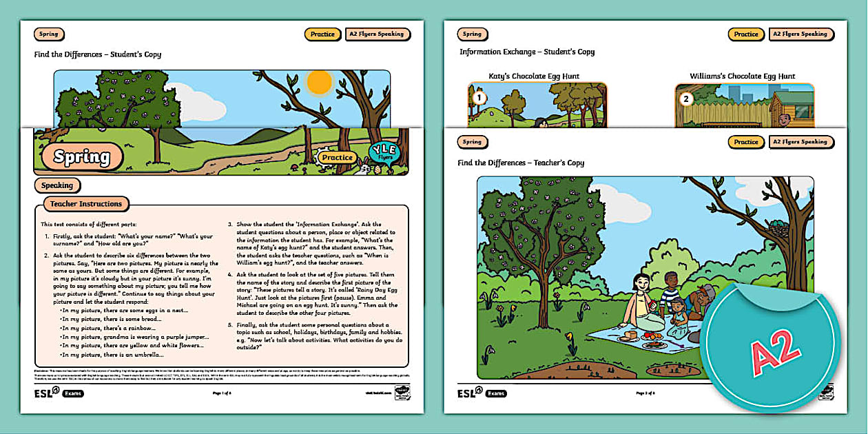 YLE Flyers - Speaking Pack - Practice Sheet (Spring) [A2]