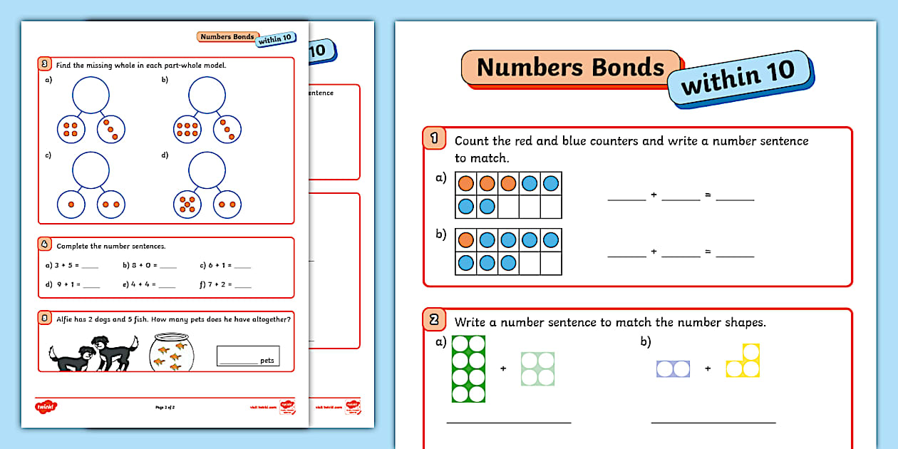 👉 Ks1 Kirf Number Bonds Within 10 Activity Sheets