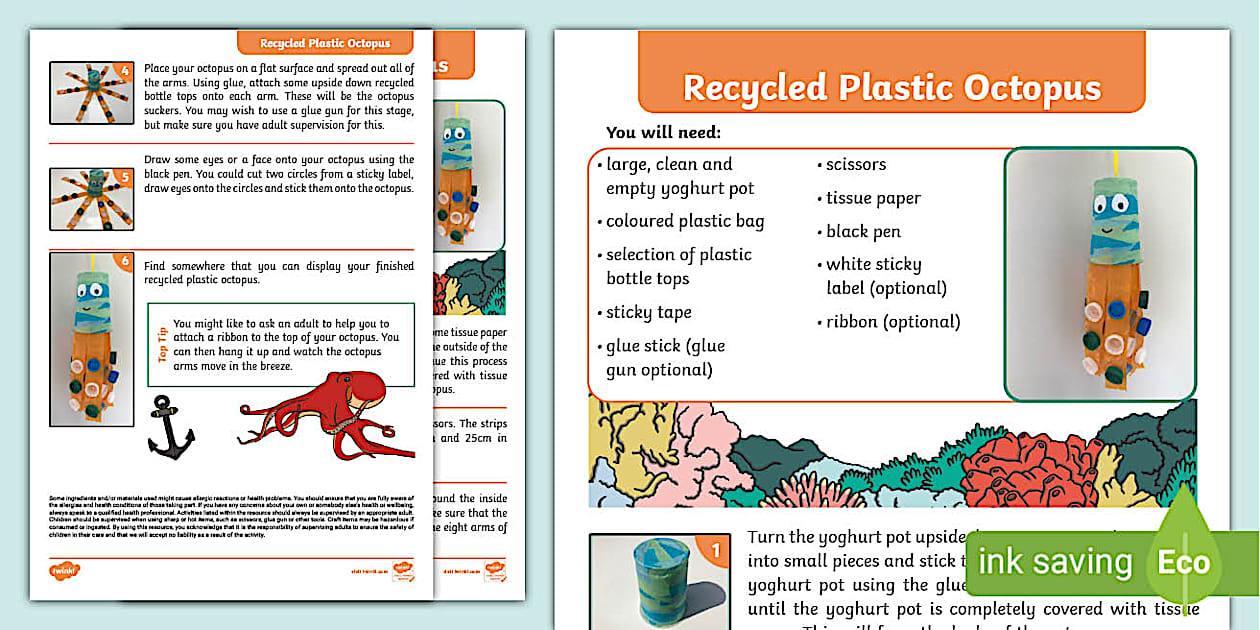 World Oceans Recycled Plastic Octopus Craft - Twinkl