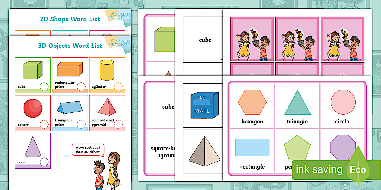 The Great Shape Race - 2D Shapes and 3D Objects Bingo