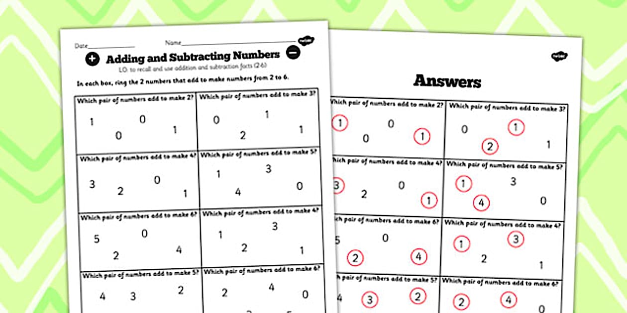 Number Facts Finding Pairs Worksheet 2-6 - Twinkl