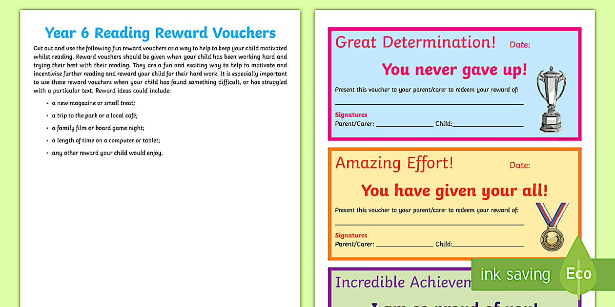 Year 6 Reward Vouchers Activity (teacher made) - Twinkl