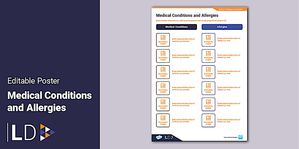Medical Conditions and Allergies Poster - SLT (teacher made)
