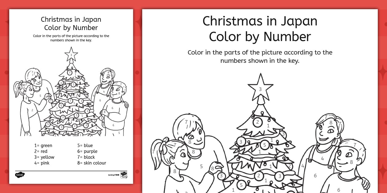 Christmas in Japan Color by Number Worksheet - Twinkl