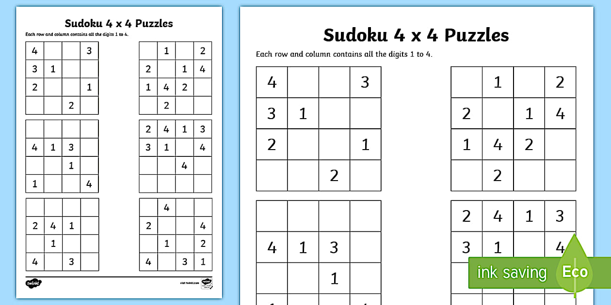Sudoku 4 x 4 Worksheet - Sudoku for Kids | Twinkl - Twinkl