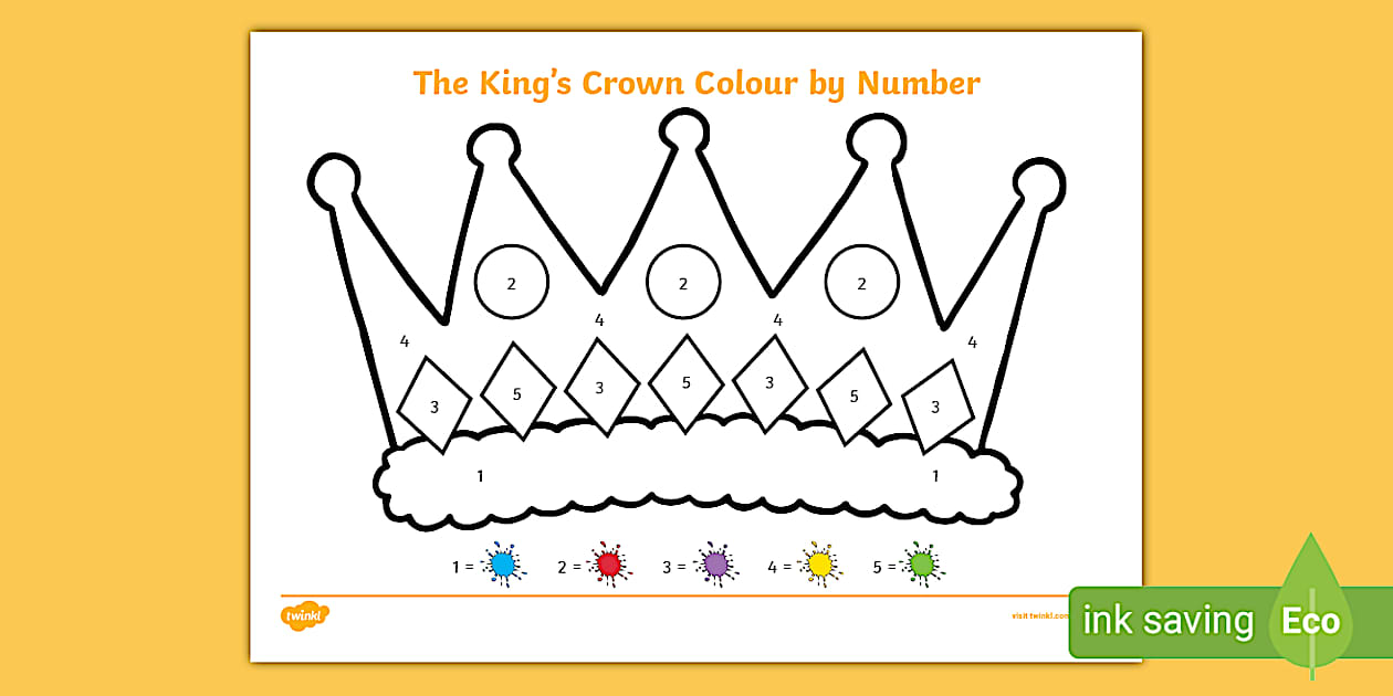 👉 EYFS The King's Crown Colour by Number Activity