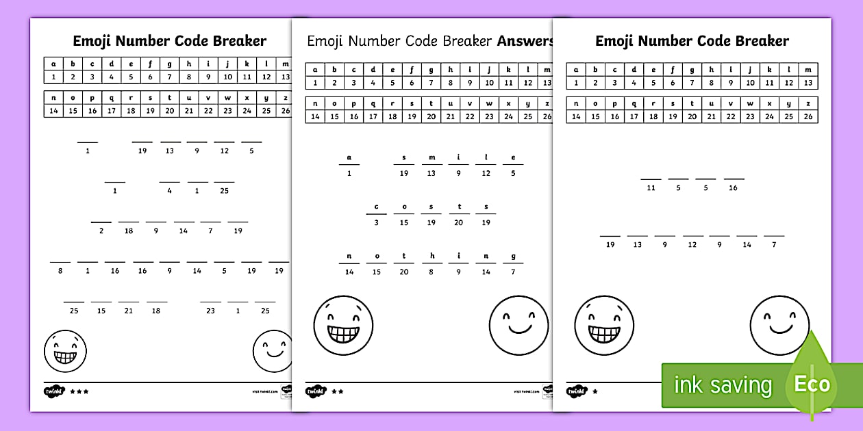 Lower Ability KS1 Emoji Number Code Breaker Worksheet