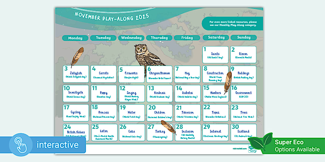 November Play-Along Calendar (2025) (teacher made) - Twinkl