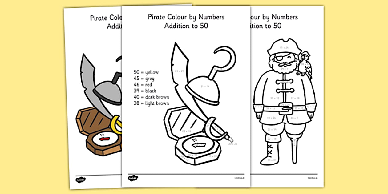 Pirate Addition to 50 Colour by Numbers - Twinkl