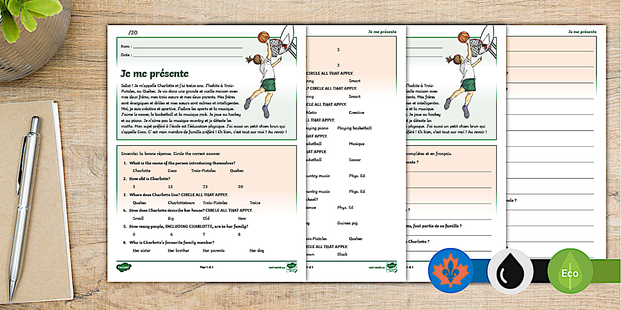 Je me présente Core French Reading (teacher made) - Twinkl