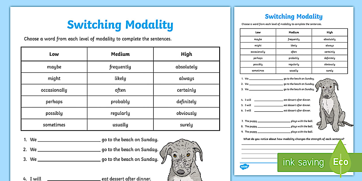 Editable Switching Modality Worksheet (teacher made)