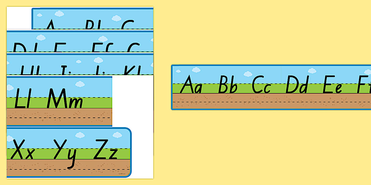 New Zealand Font Ground Grass Sky Upper and Lower Case Alphabet Strips