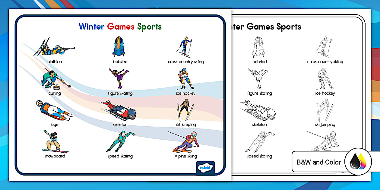 List of Winter Games Sports Poster for K-2nd Grade - Twinkl
