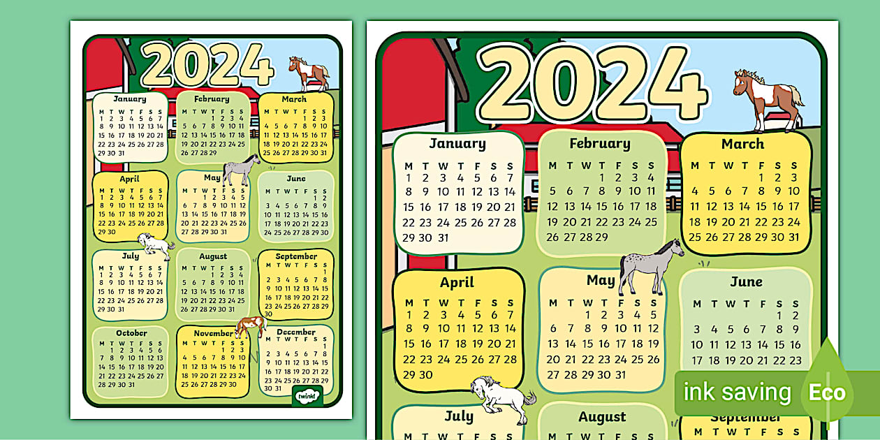 Horse-Themed 2024 Wall Calendar Poster