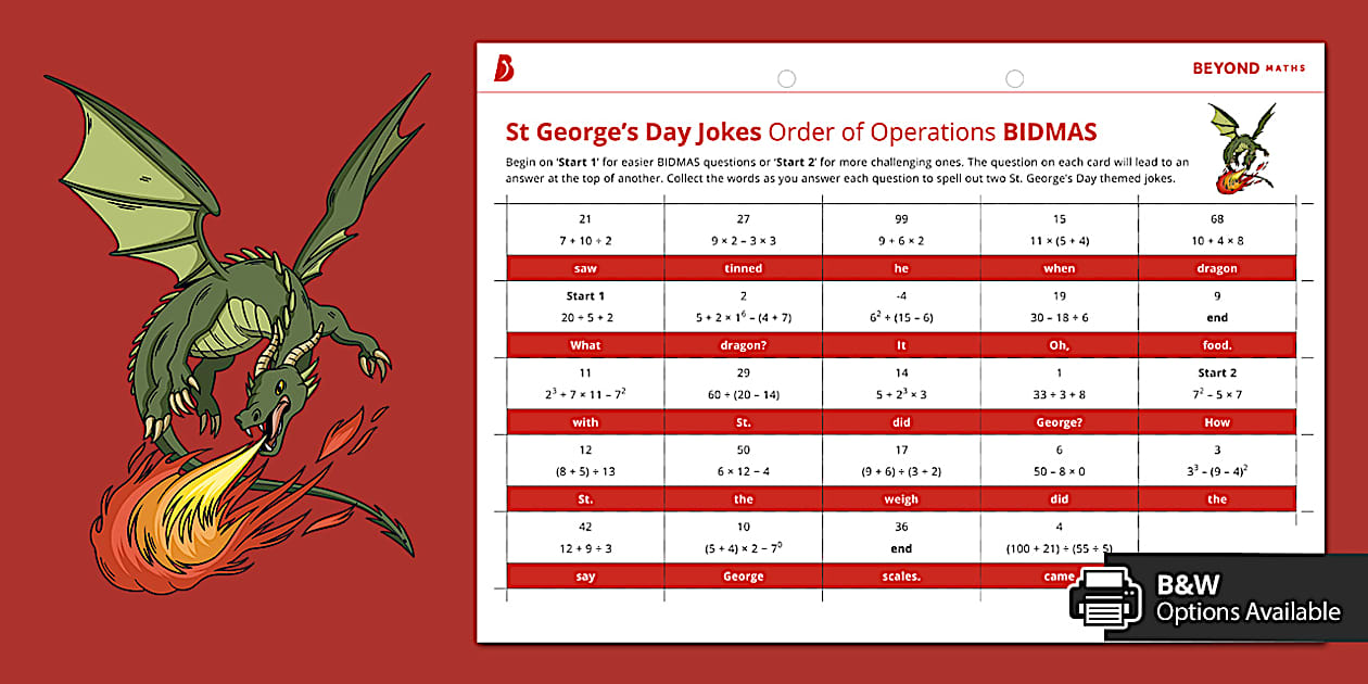 👉 Order of Operations BIDMAS Worksheet | KS3 | St George’s Day