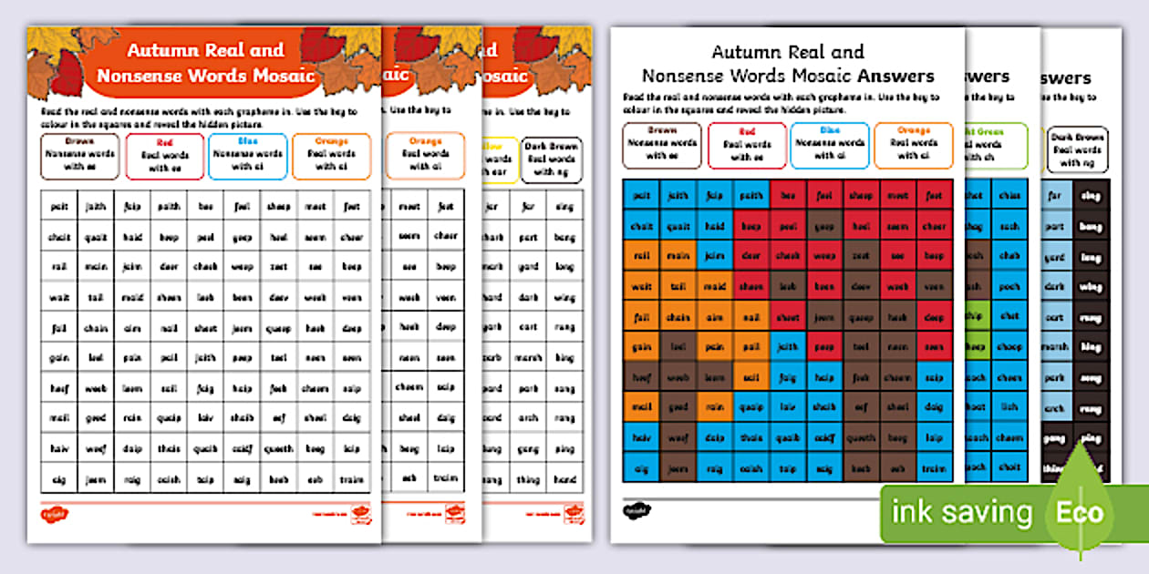 Autumn Phase 3 Phonics Mosaic Worksheets - Twinkl