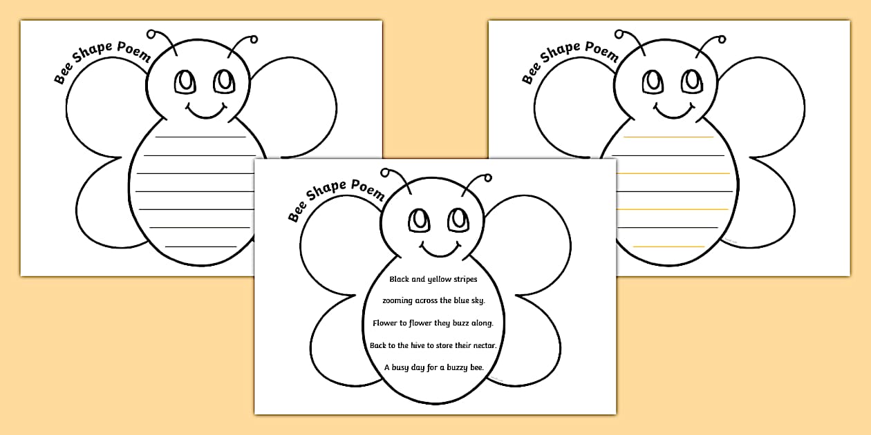 Bee Shape Poem Example and Template - KS1 - Poetry - Twinkl
