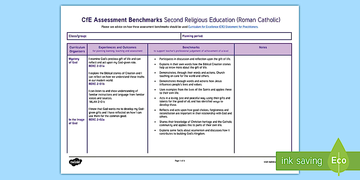 CfE Second Level Religious Education (Roman Catholic) Benchmarks Assessment