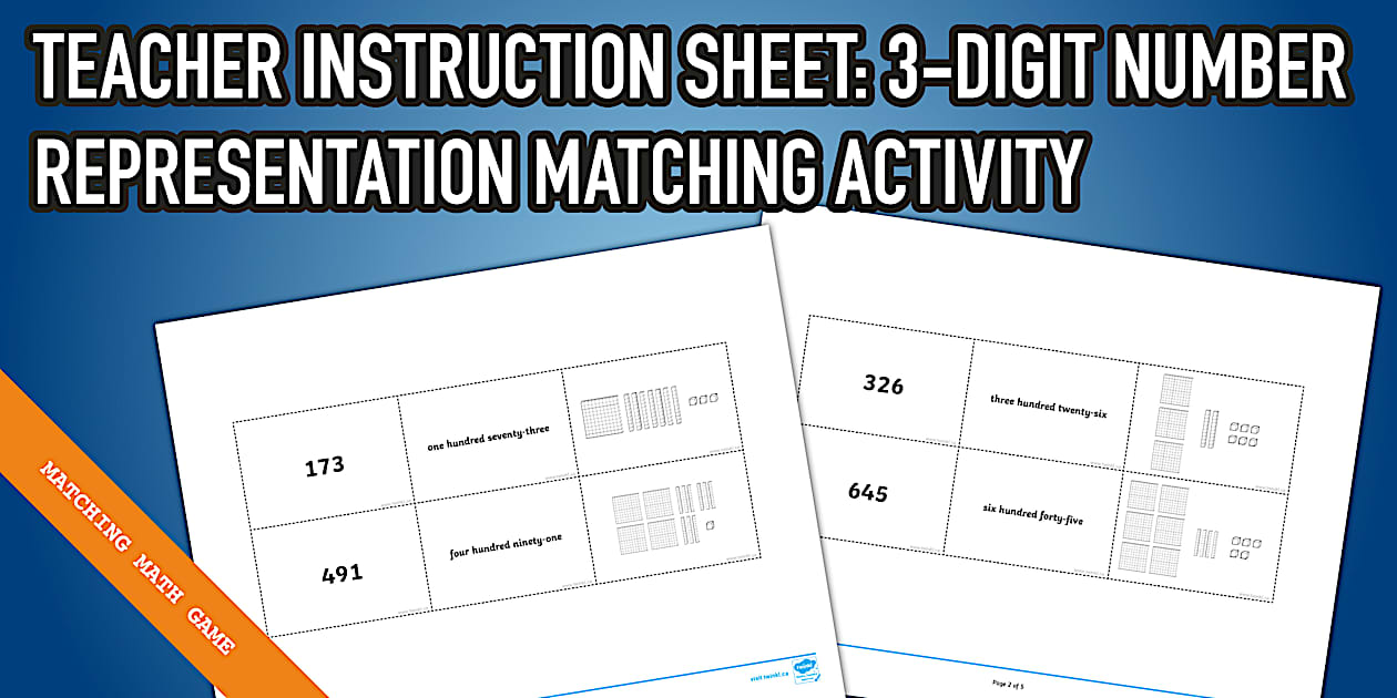 3-Digit Number Representation Matching Activity