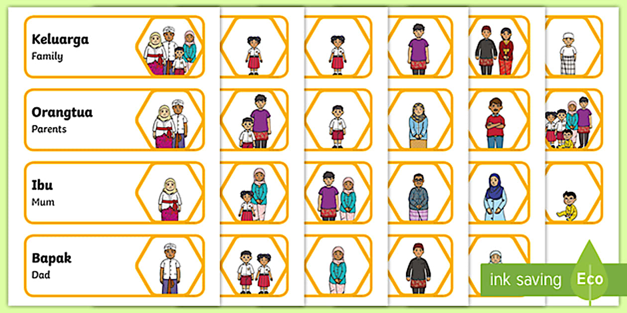TAS My Family Word Cards Indonesian English - Twinkl