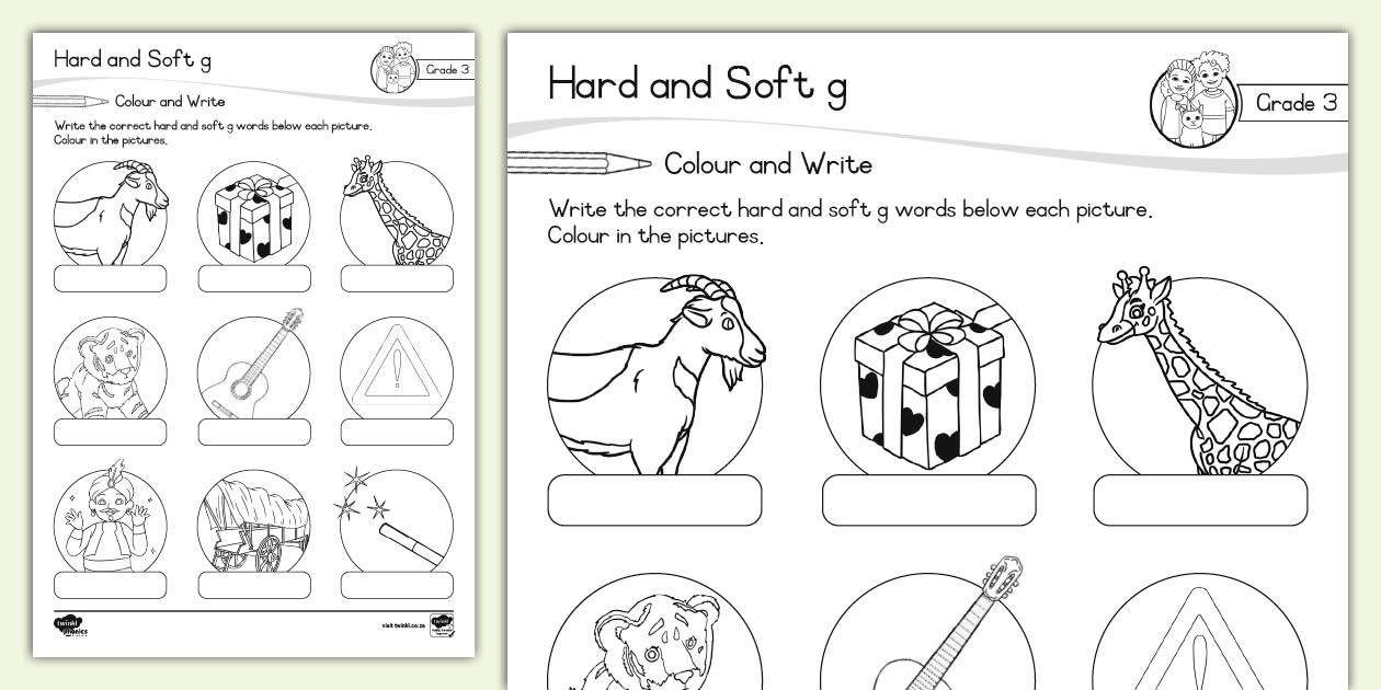 Grade 3: Colour and Write - Hard and Soft g - Twinkl