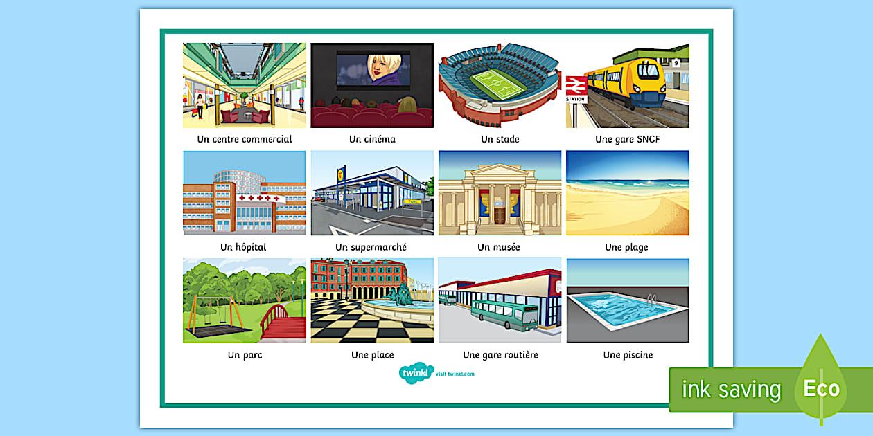 Places in Town Word Mat French (teacher made) - Twinkl