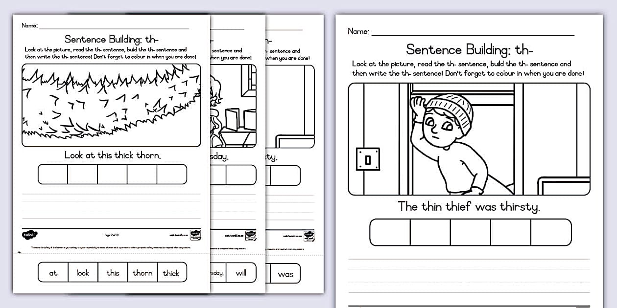 Phonics Sentence Building: th- (professor feito) - Twinkl
