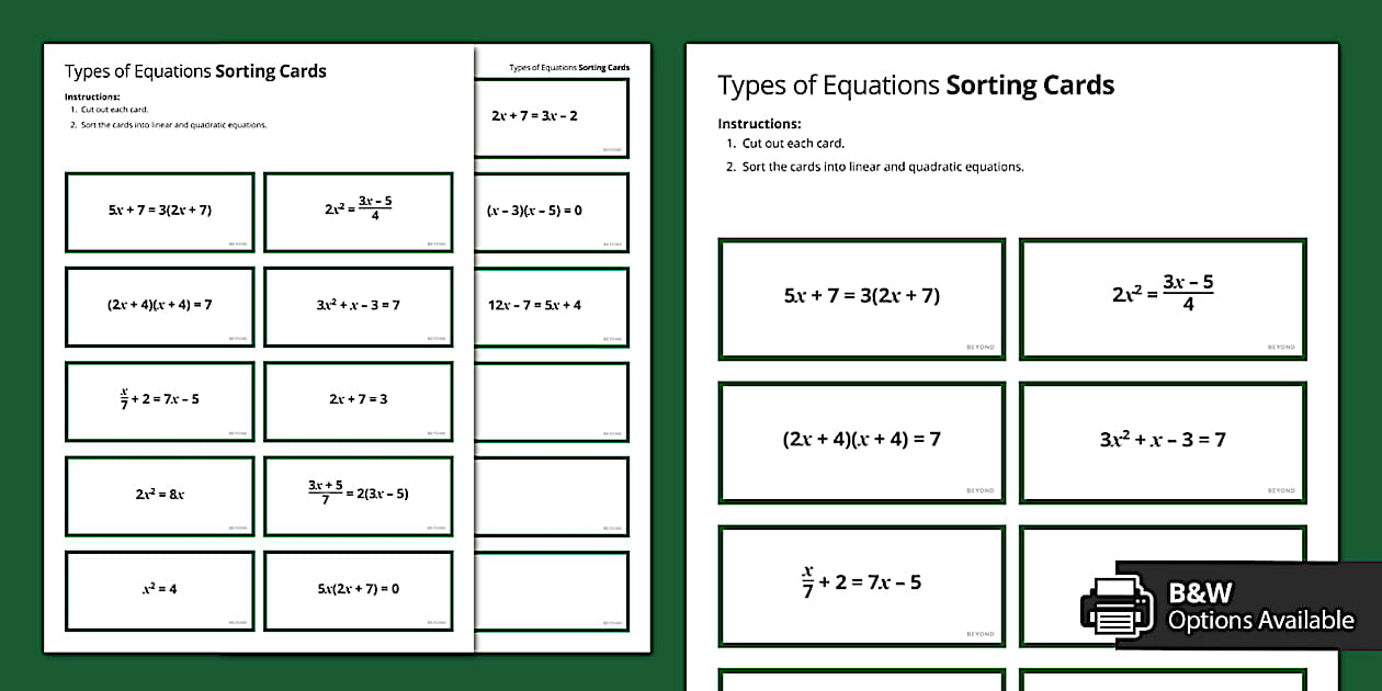 👉 Types of Equation - Sorting Cards - Twinkl